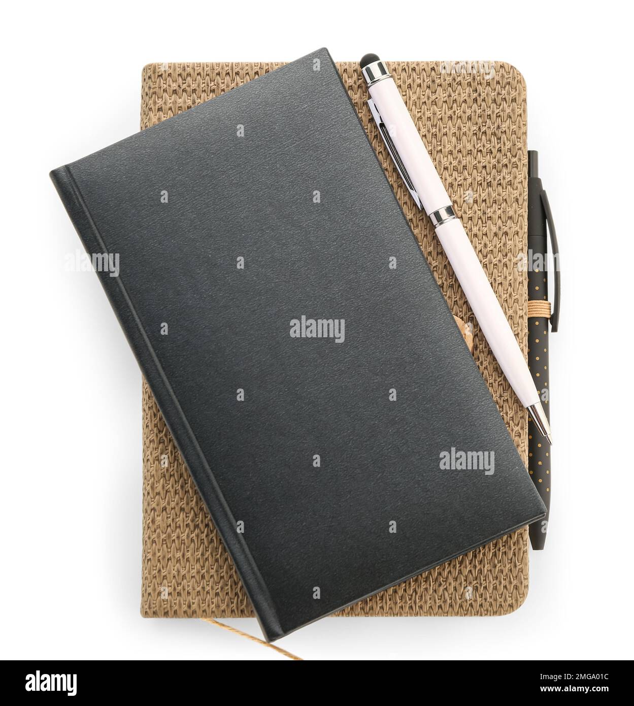 Stylish notebooks and pens isolated on white background Stock Photo - Alamy