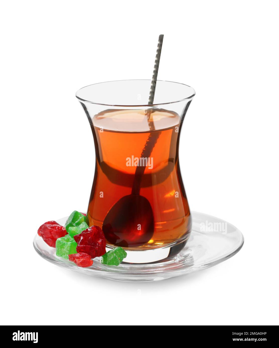 Cup of Turkish tea and sweets on white background Stock Photo - Alamy