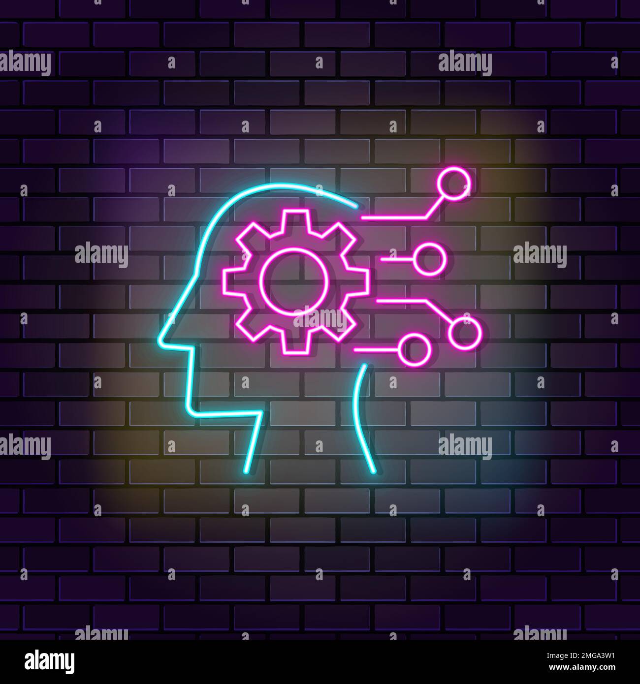 Ai, artificial, computer neon vector icon on dark wall background. Neon ...