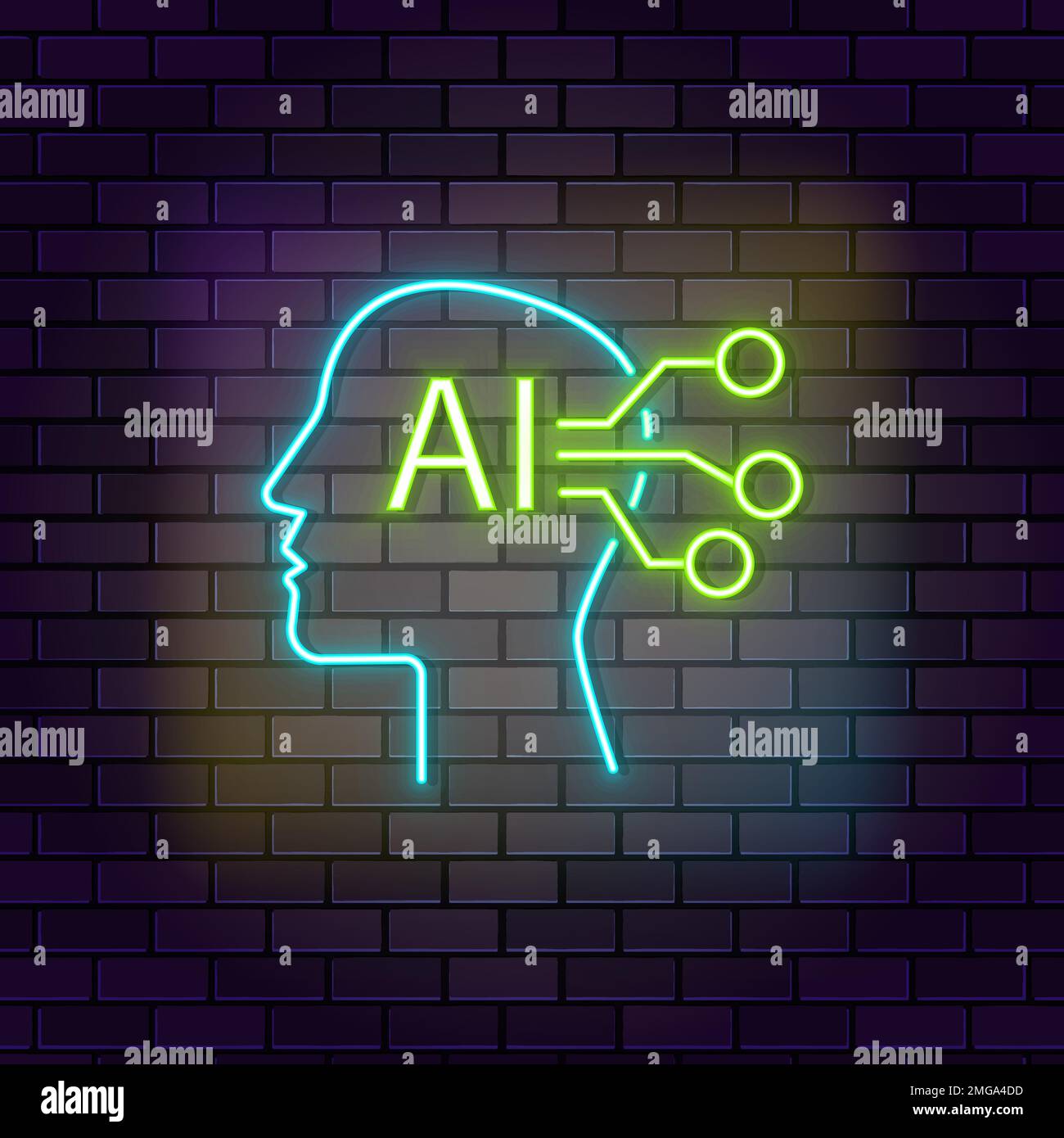 Ai, artificial intelligence neon vector icon on dark wall background ...
