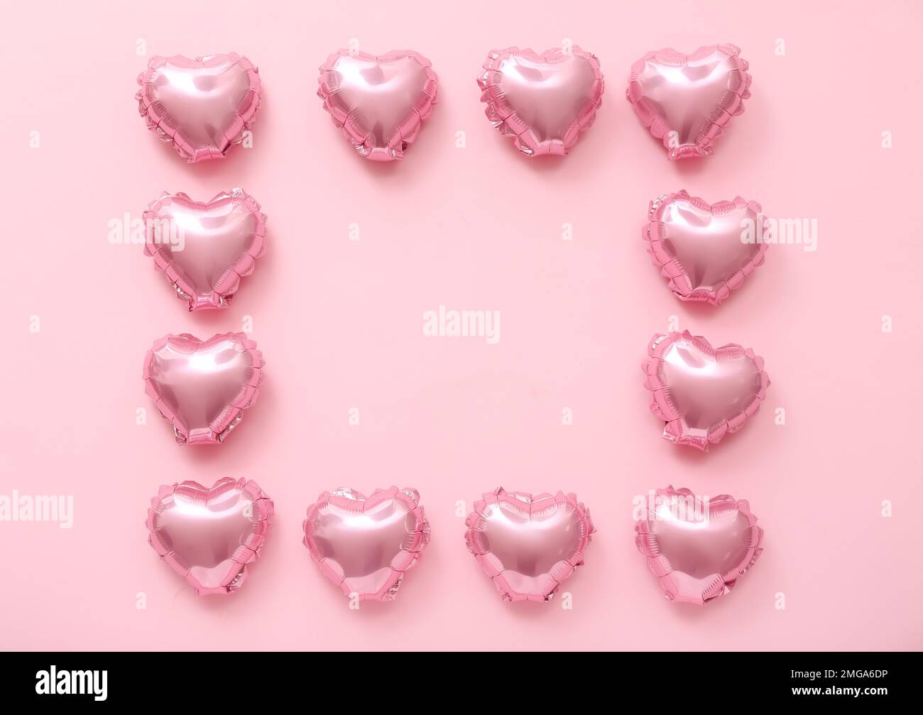 Frame made of heart shaped balloons on pink background. Valentine's Day ...