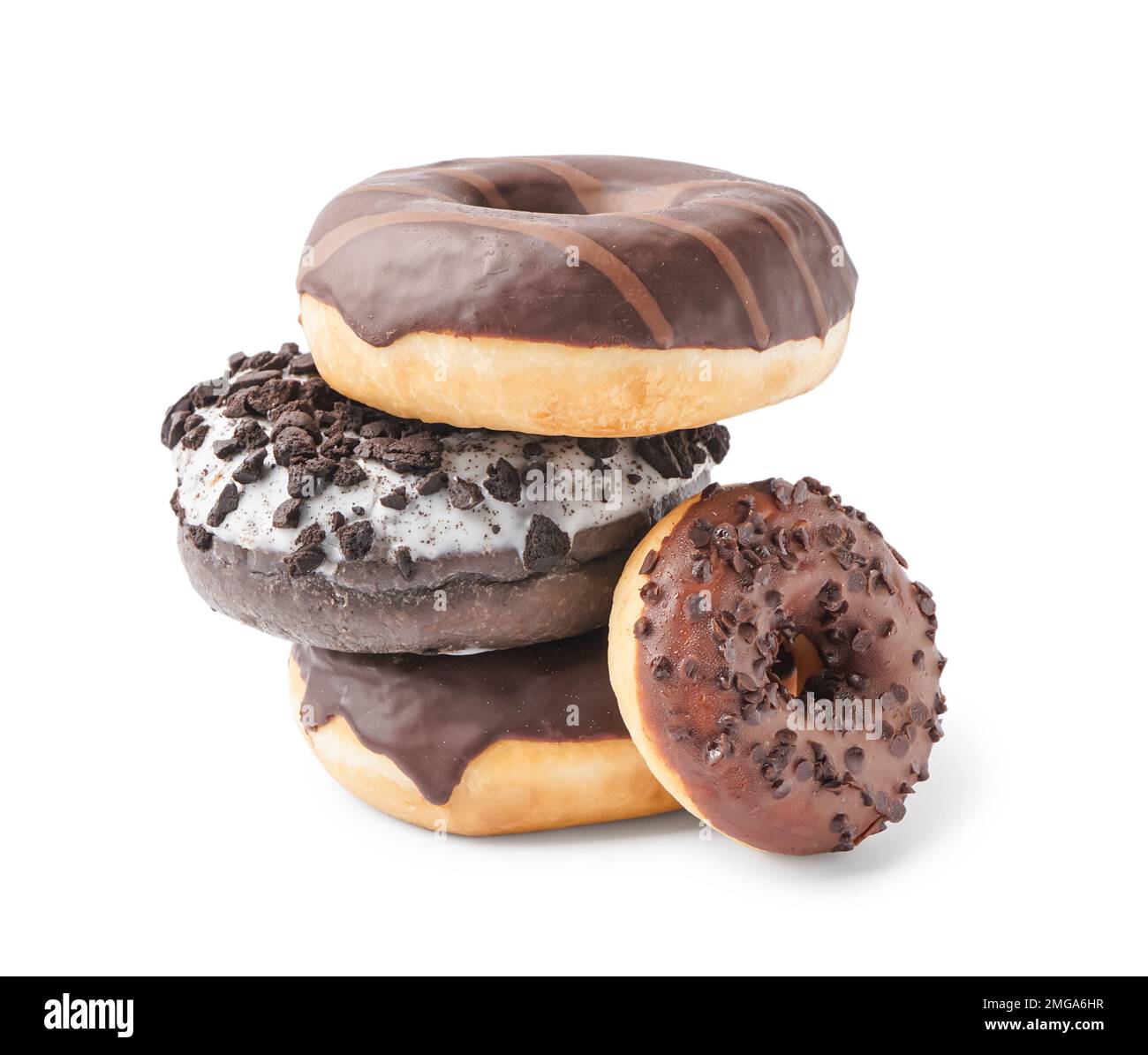 Stack of tasty donuts on white background Stock Photo - Alamy