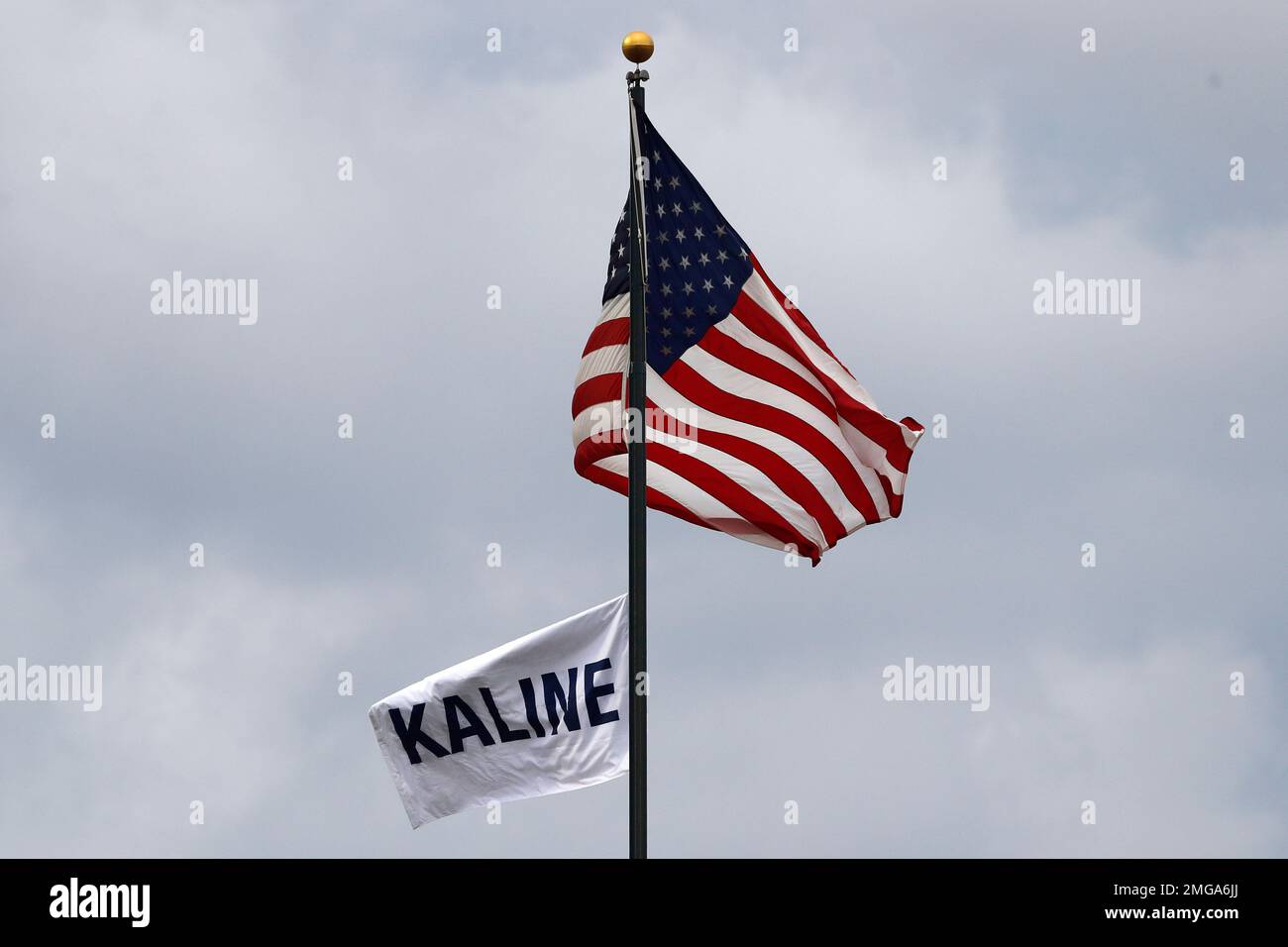 An Al Kaline flag is raised during a tribute to the former Detroit ...