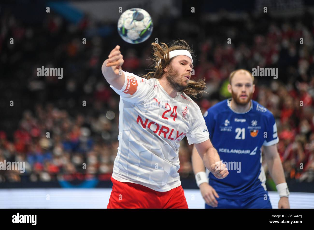 Mikkel Hansen (Denmark) against Iceland. EHF Euro 2022. Main Round ...