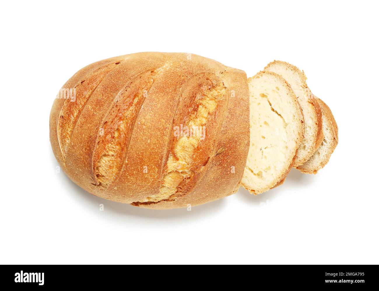 Loaf of fresh sliced bread isolated on white background Stock Photo - Alamy