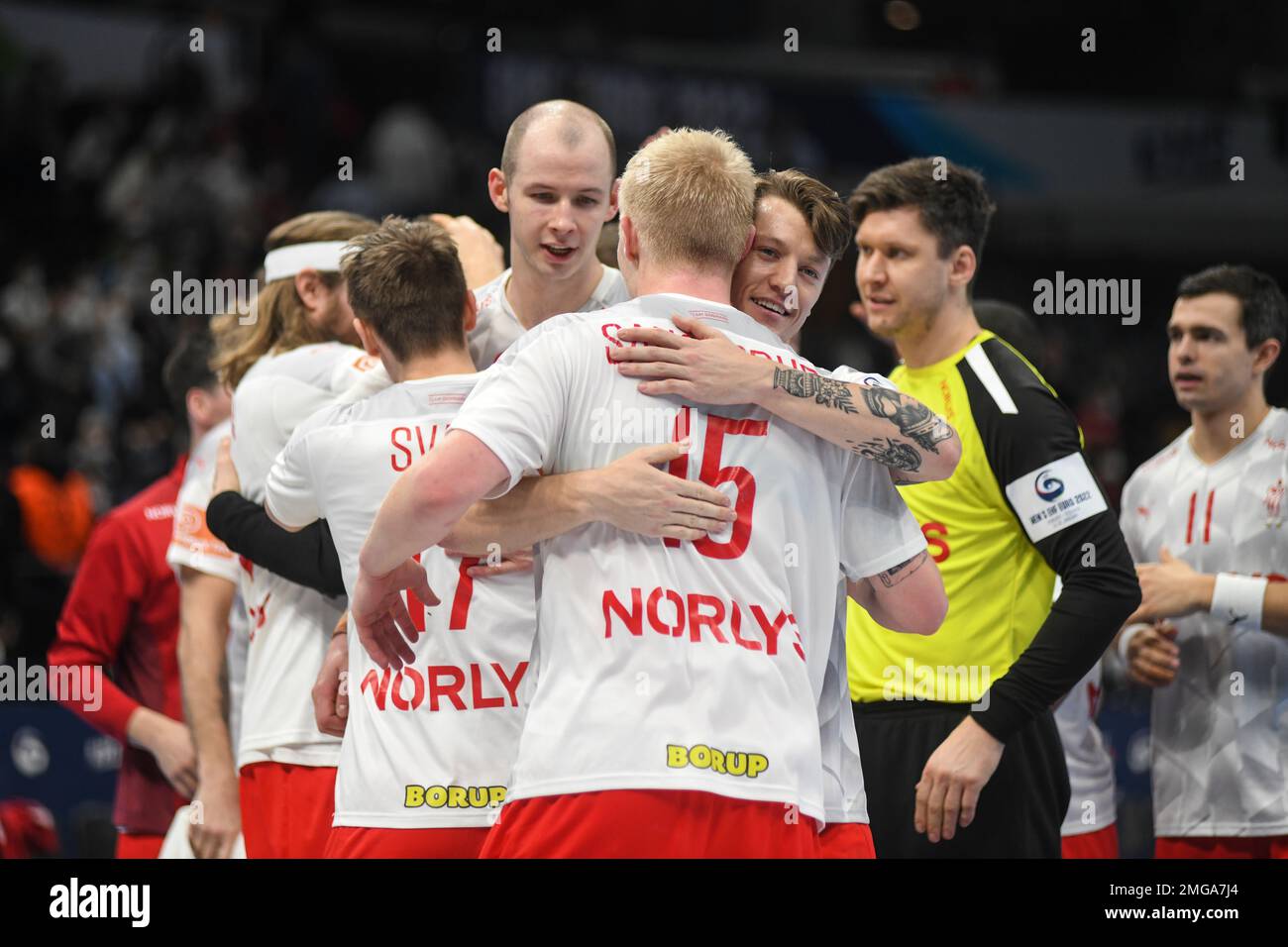 Denmark National Team celebrates the win over Iceland. EHF Euro 2022 ...