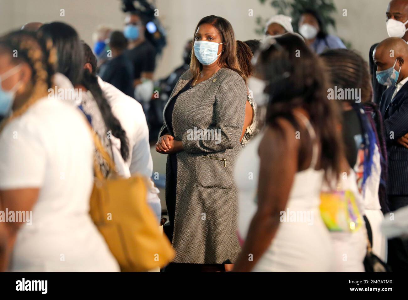 New York Attorney General Letitia James attends the funeral of Davell ...