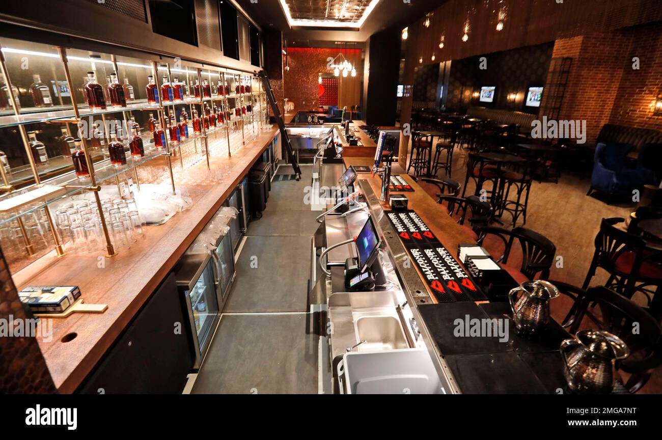 In this photo made Thursday, July 23, 2020, a a bar is waiting for fans ...