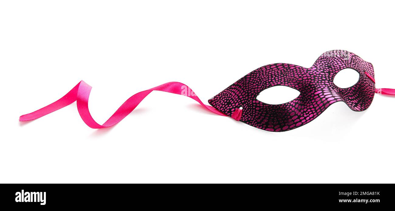Pink carnival mask for Mardi Gras celebration on white background Stock ...