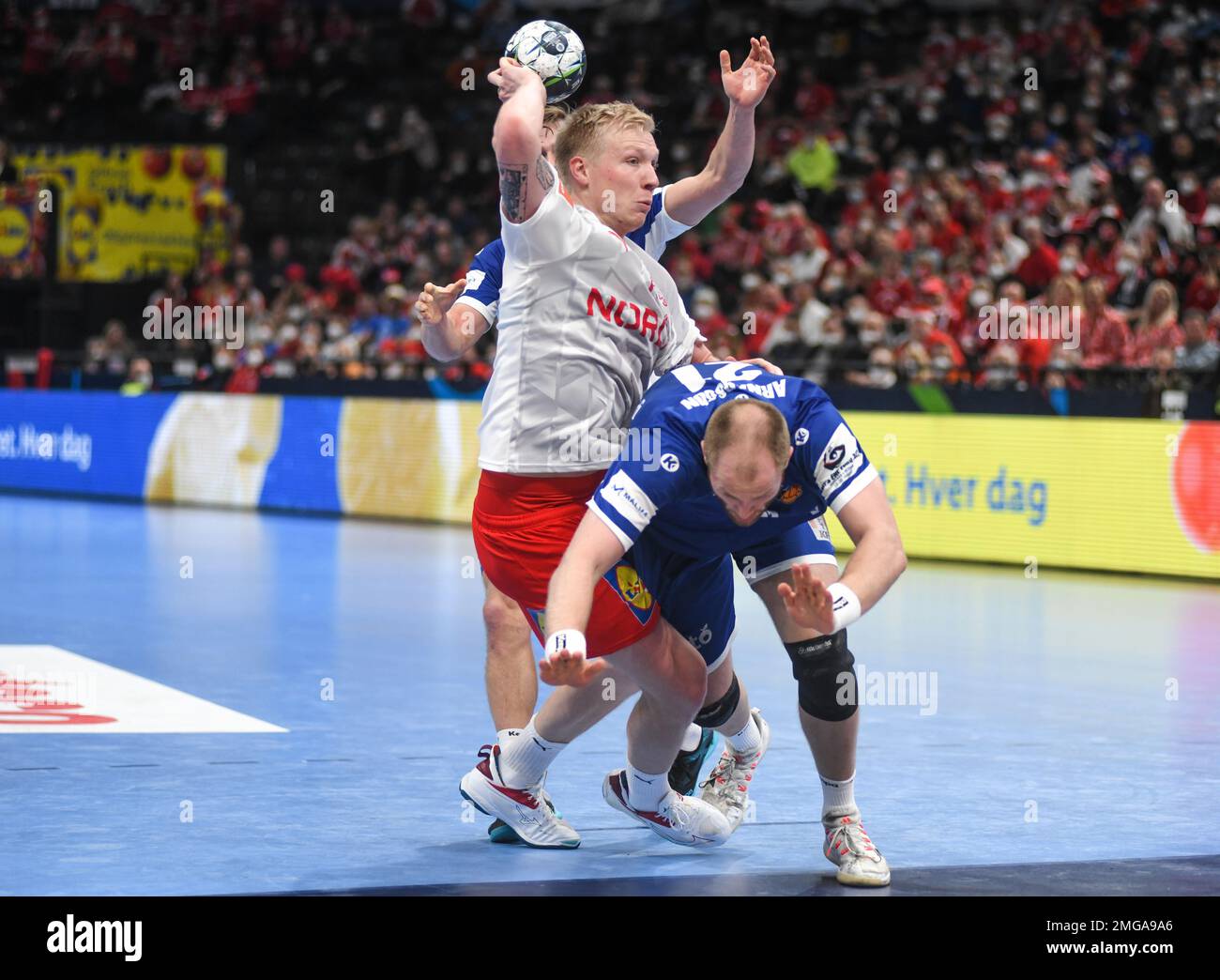 Magnus Jensen (Denmark) against Iceland. EHF Euro 2022. Main Round ...