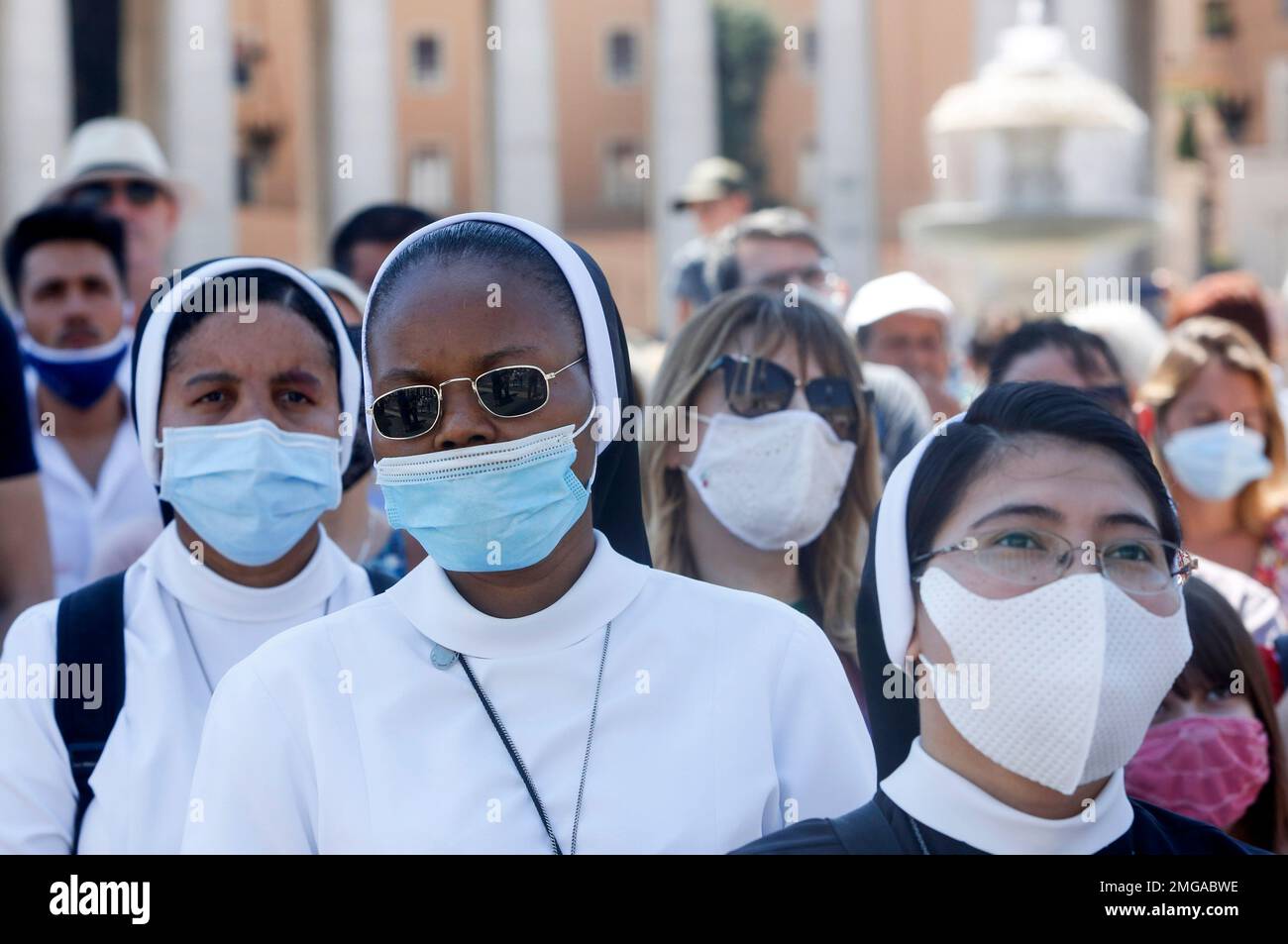 Nuns wear facial masks during the Angelus prayer celebrated by Pope ...