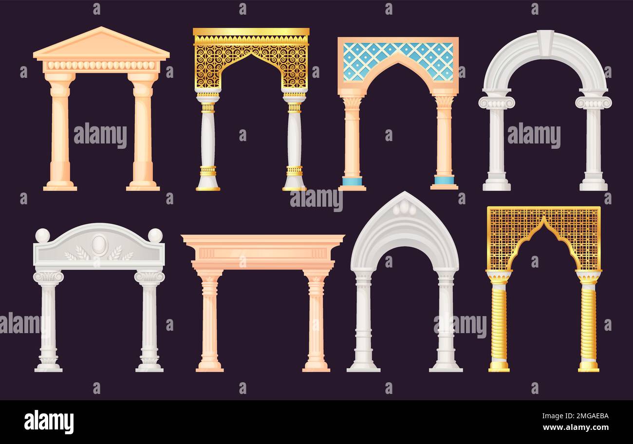 Antique arches. Architectural stone or marble arch, portal greek castle rome palace luxury ...