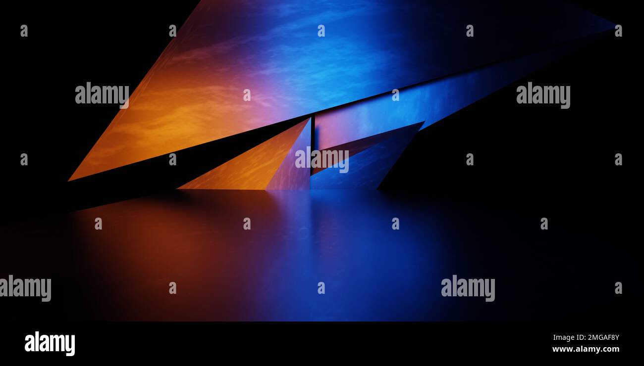 3d rendering of blue orange neon glowing spaceship corridor background ...