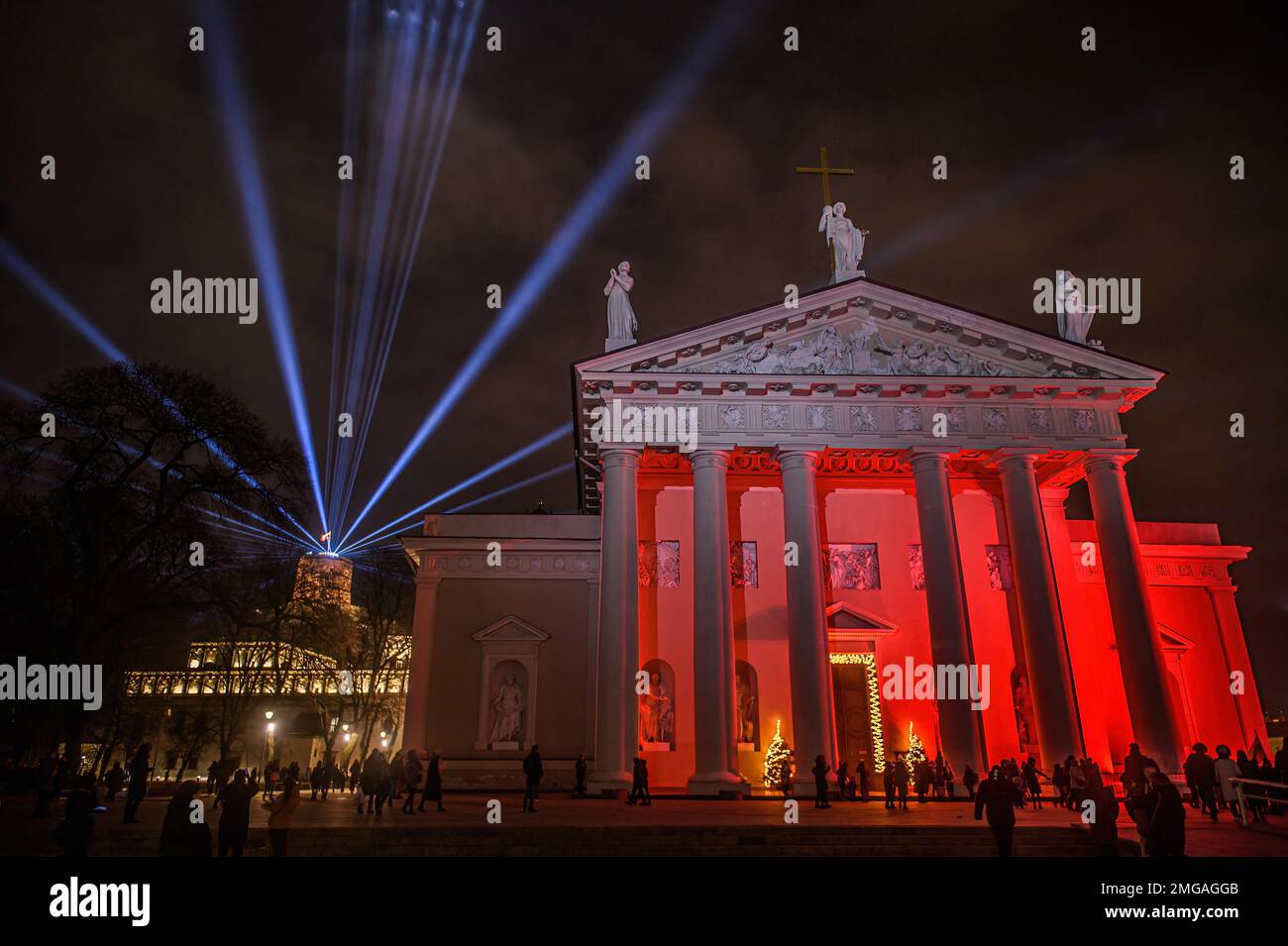 Vilnius, Lithuania. 25th Jan, 2023. People watch the multimedia light ...