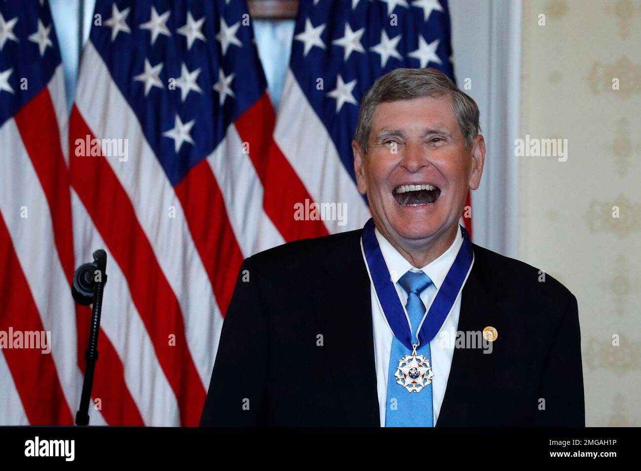 Jim Ryun reacts after President Donald Trump presented the Presidential ...