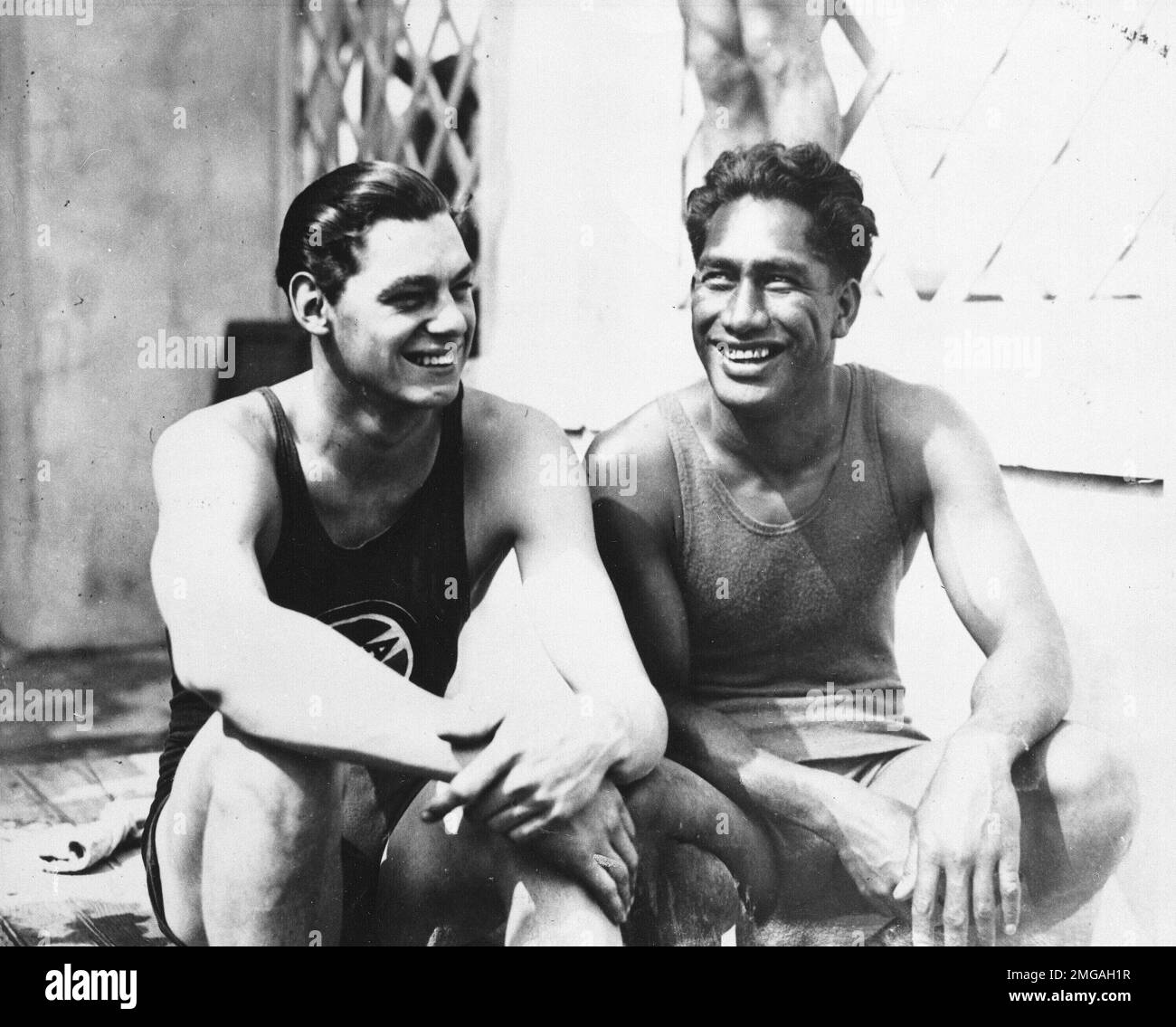 FILE - In this 1924 file photo, olympians Johnny Weissmuller, left, and ...