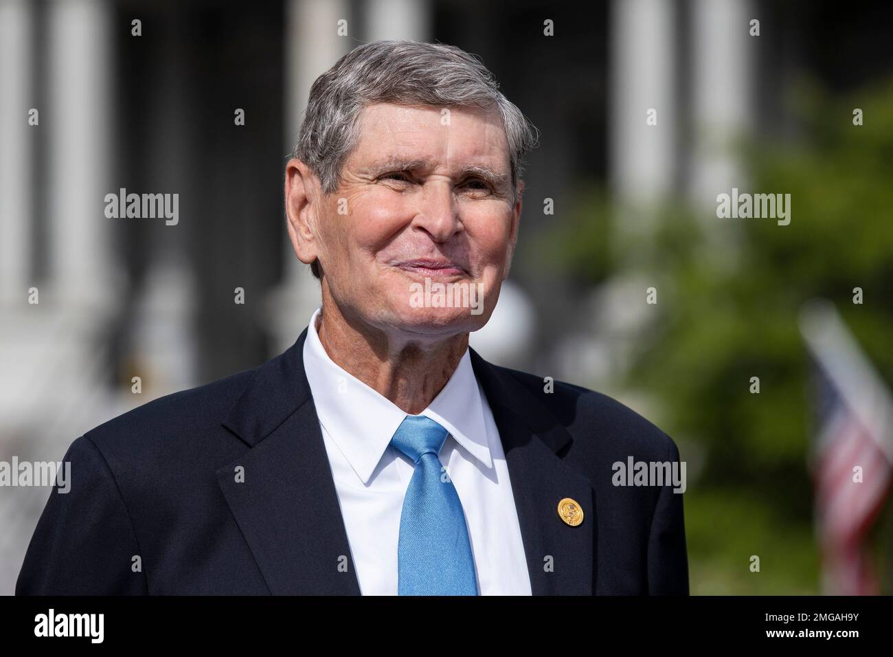 Jim Ryun pauses during a television interview before President Donald ...