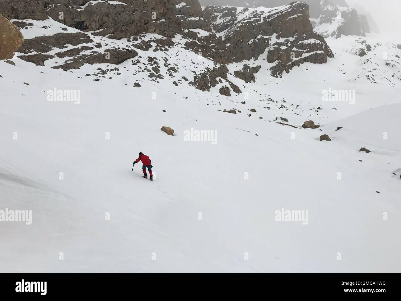 Mountaineer climbing on Emli Valley at Aladaglar Mountain Range in ...