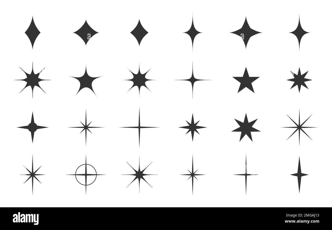Star sparkle template shape stamp black silhouette set. Sticker stencil ...