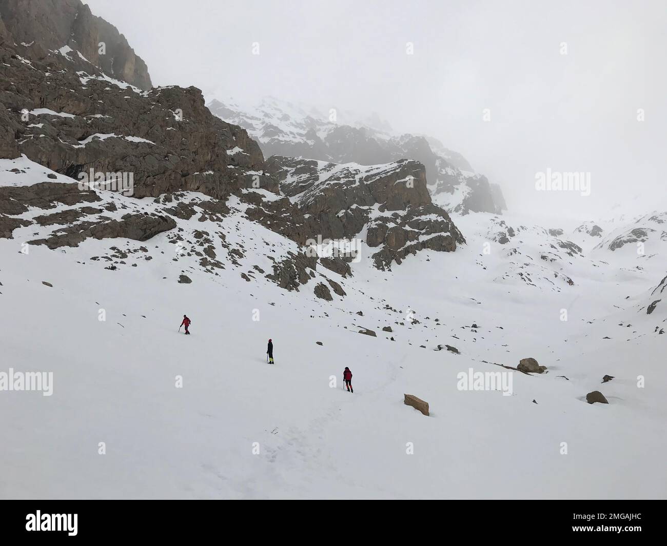 Mountaineers climbing on Emli Valley at Aladaglar Mountain Range in ...