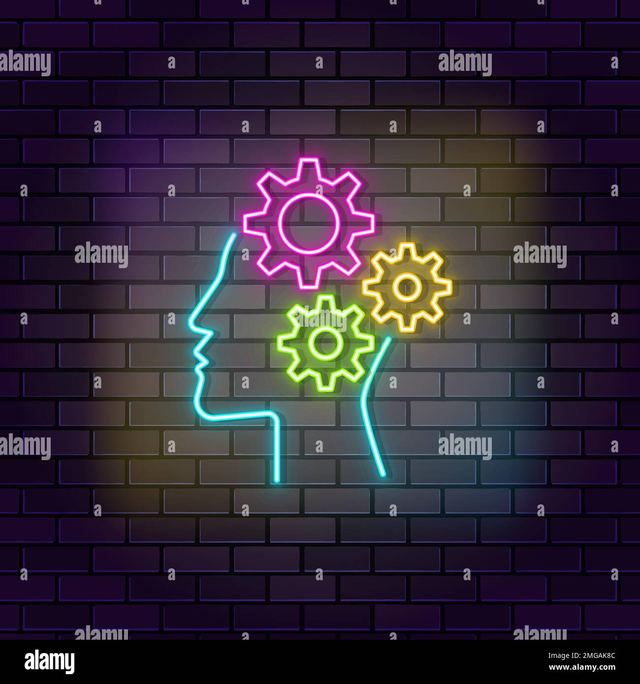Ai, artificial, brain neon vector icon on dark wall background. Neon Ai ...