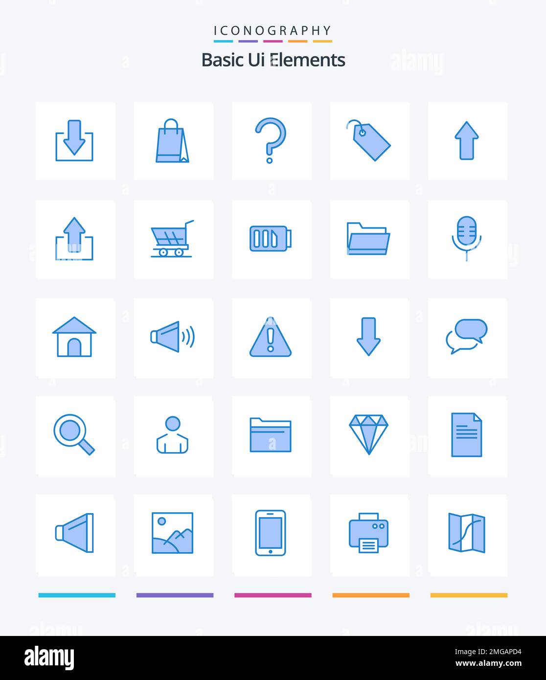 Creative Basic Ui Elements 25 Blue icon pack Such As up. arrow. question. ticket. tag Stock ...