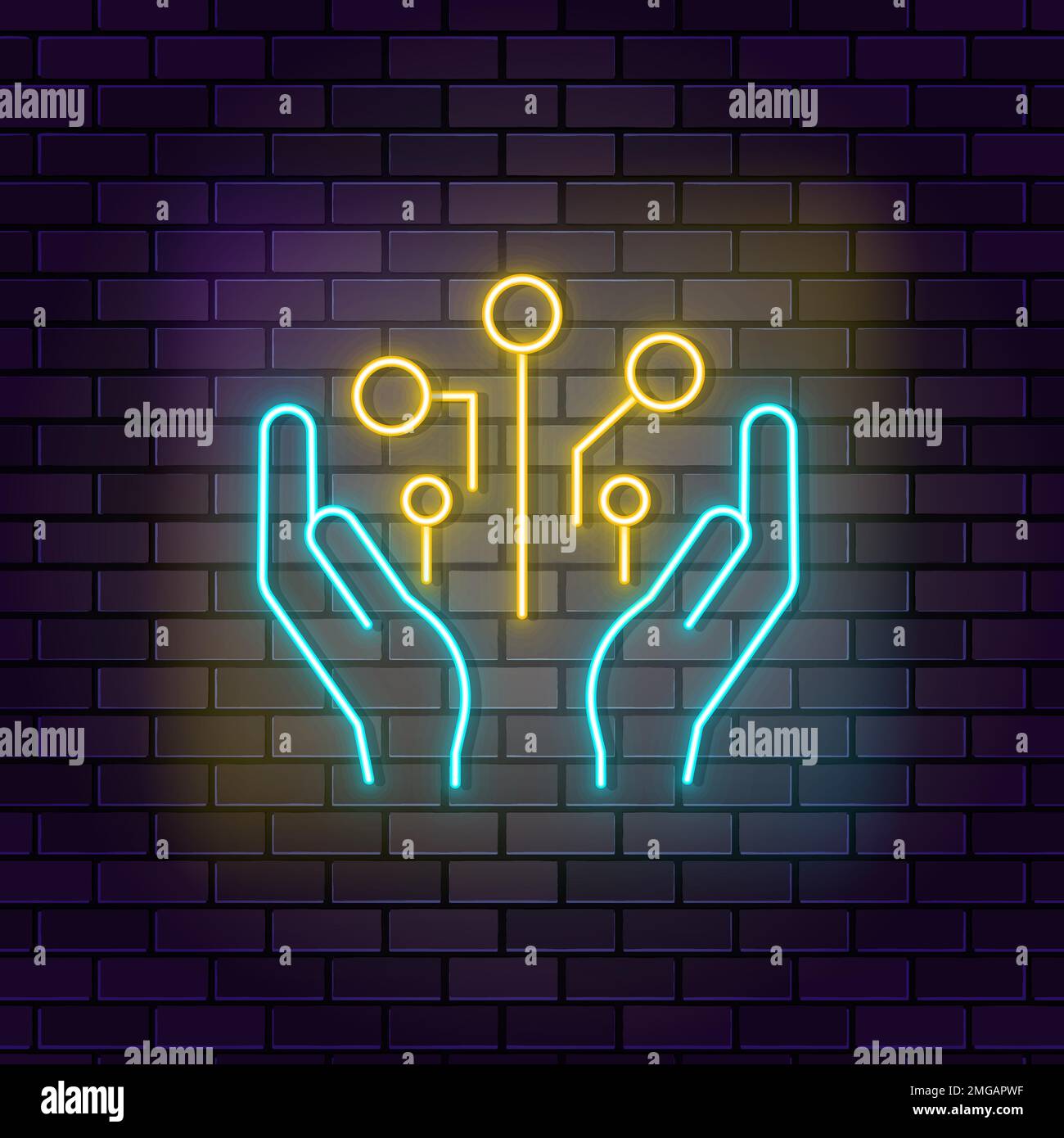 Ai, artificial, intelligence neon vector icon on dark wall background ...
