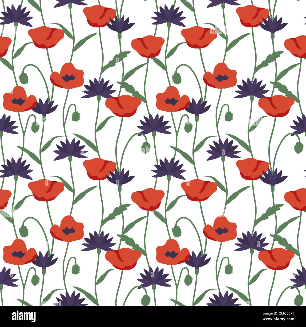 Seamless poppies and cornflowers vector pattern Stock Vector Image ...