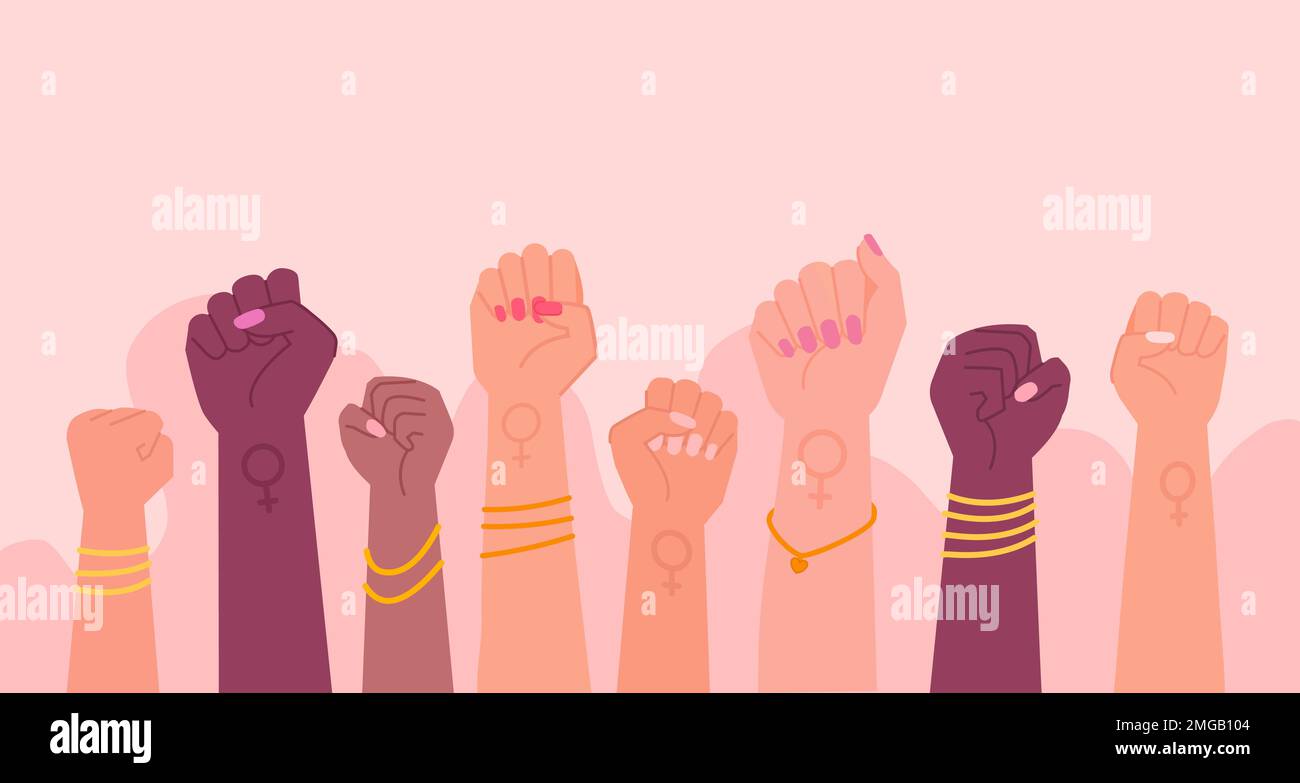 Women fists revolution. Female protesters hands, american womans rights ...