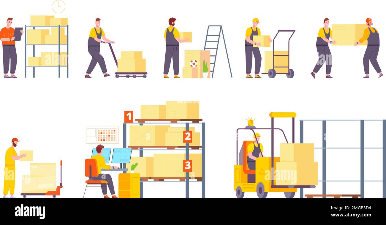 Warehouse employees. Storehouse workers, people work in storage worker ...