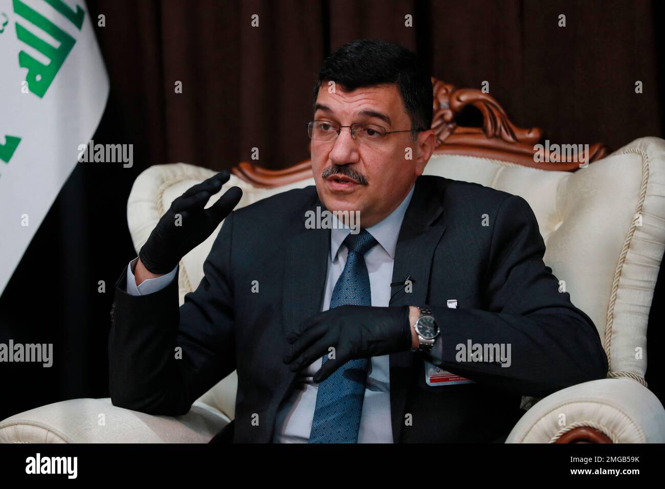 Iraq's Water Resources Minister Mahdi Rashid Al-Hamdani speaks during ...