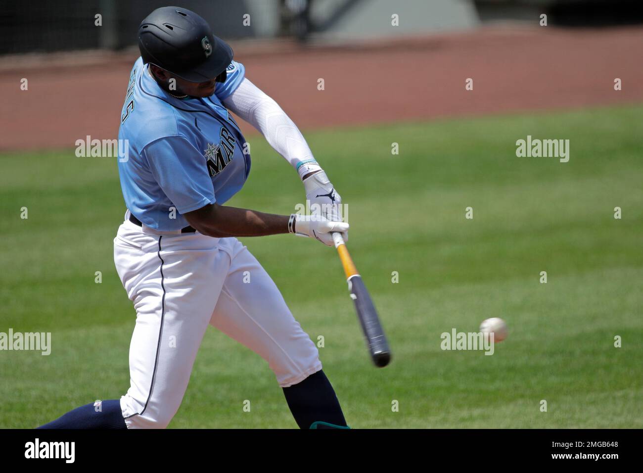 Seattle Mariners' Kyle Lewis grounds out Thursday, July 16, 2020 ...