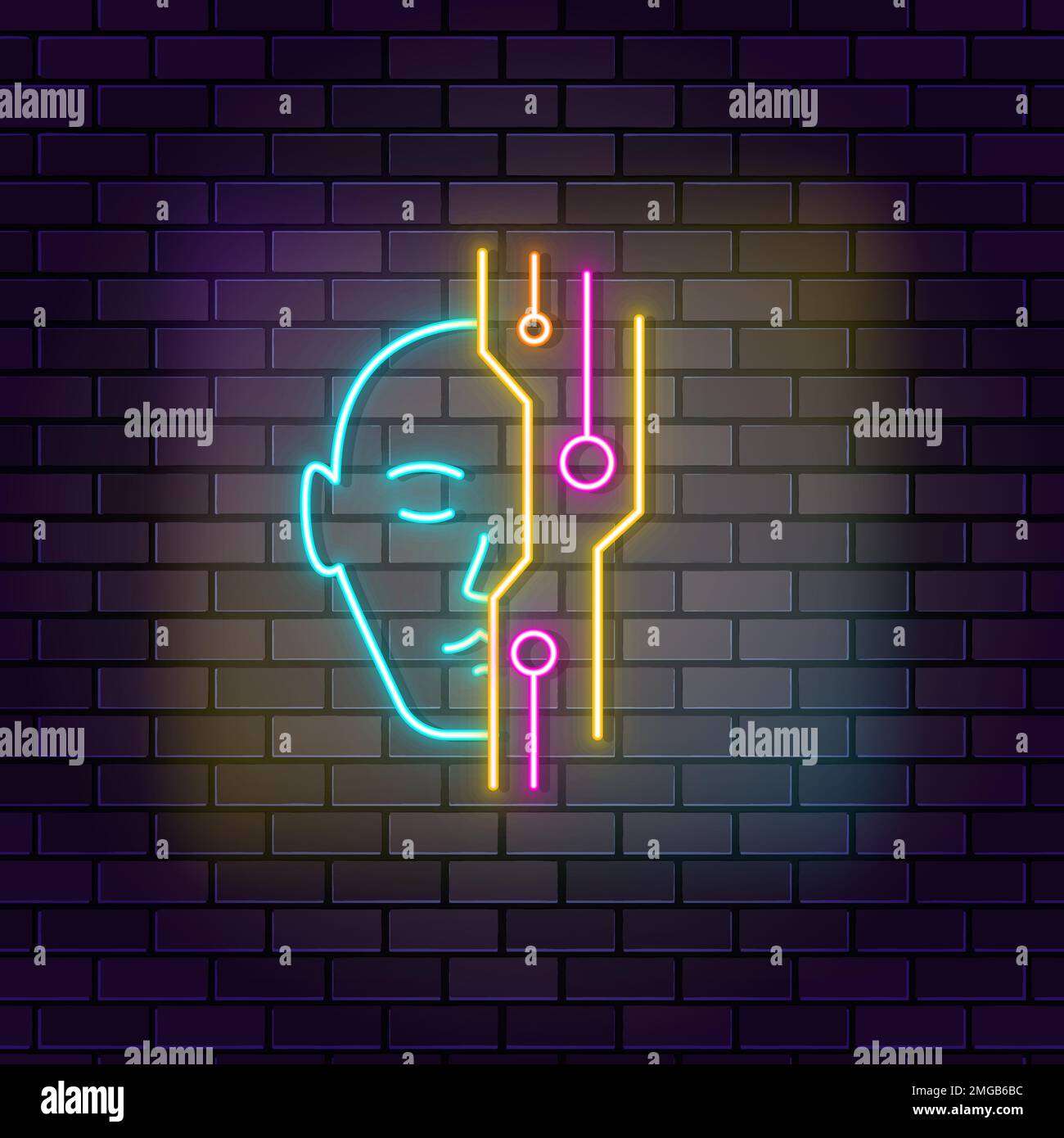 Ai, artificial, engineering neon vector icon on dark wall background ...