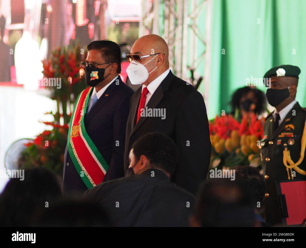 Former President of Suriname Desiré Delano "Dési" Bouterse, center, and ...