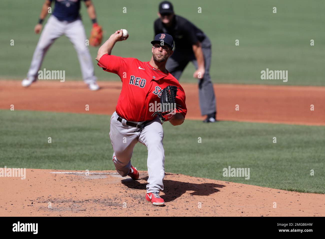 Boston Red Sox's Marcus Walden delivers during a baseball practice at ...