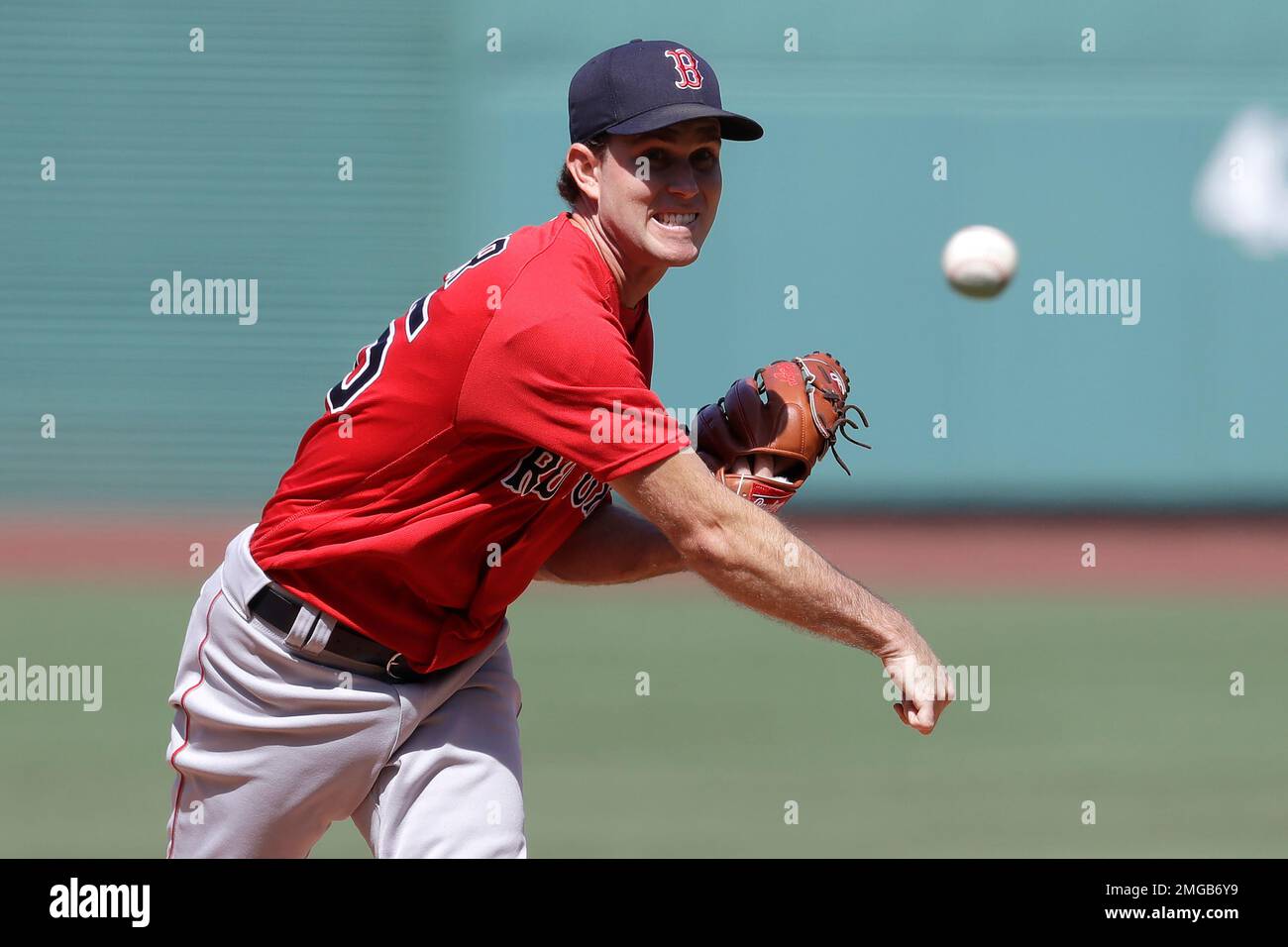Boston Red Sox's Ryan Weber delivers during a baseball practice at ...