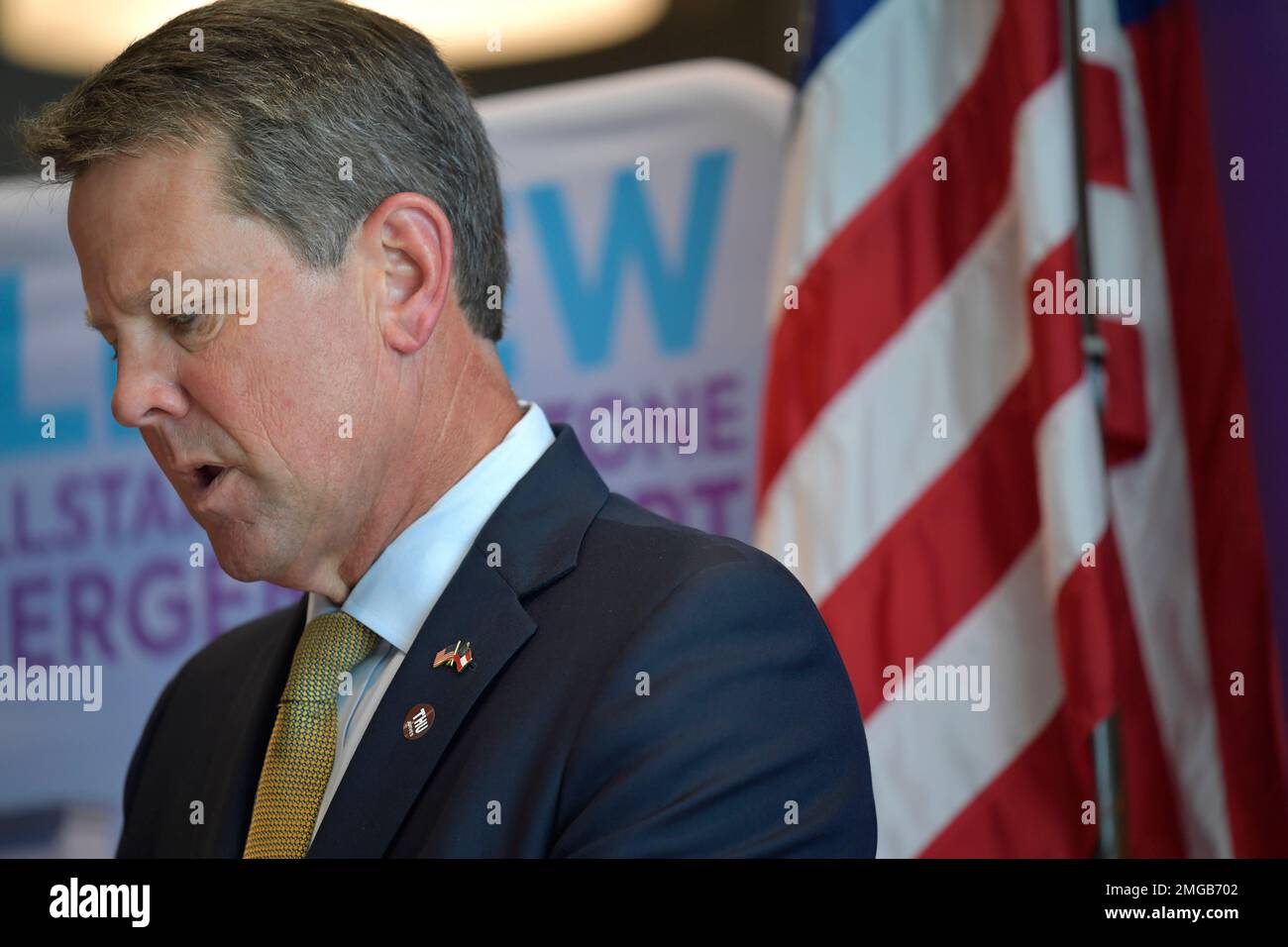 Georgia Gov. Brian Kemp speaks at Wellstar Kennestone Hospital where ...