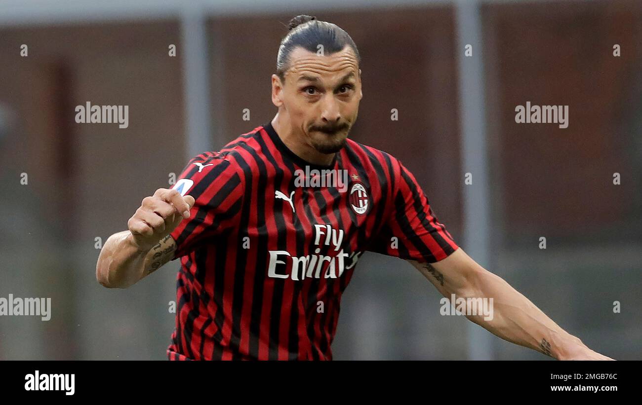 AC Milan's Zlatan Ibrahimovic controls the ball during a Serie A soccer ...