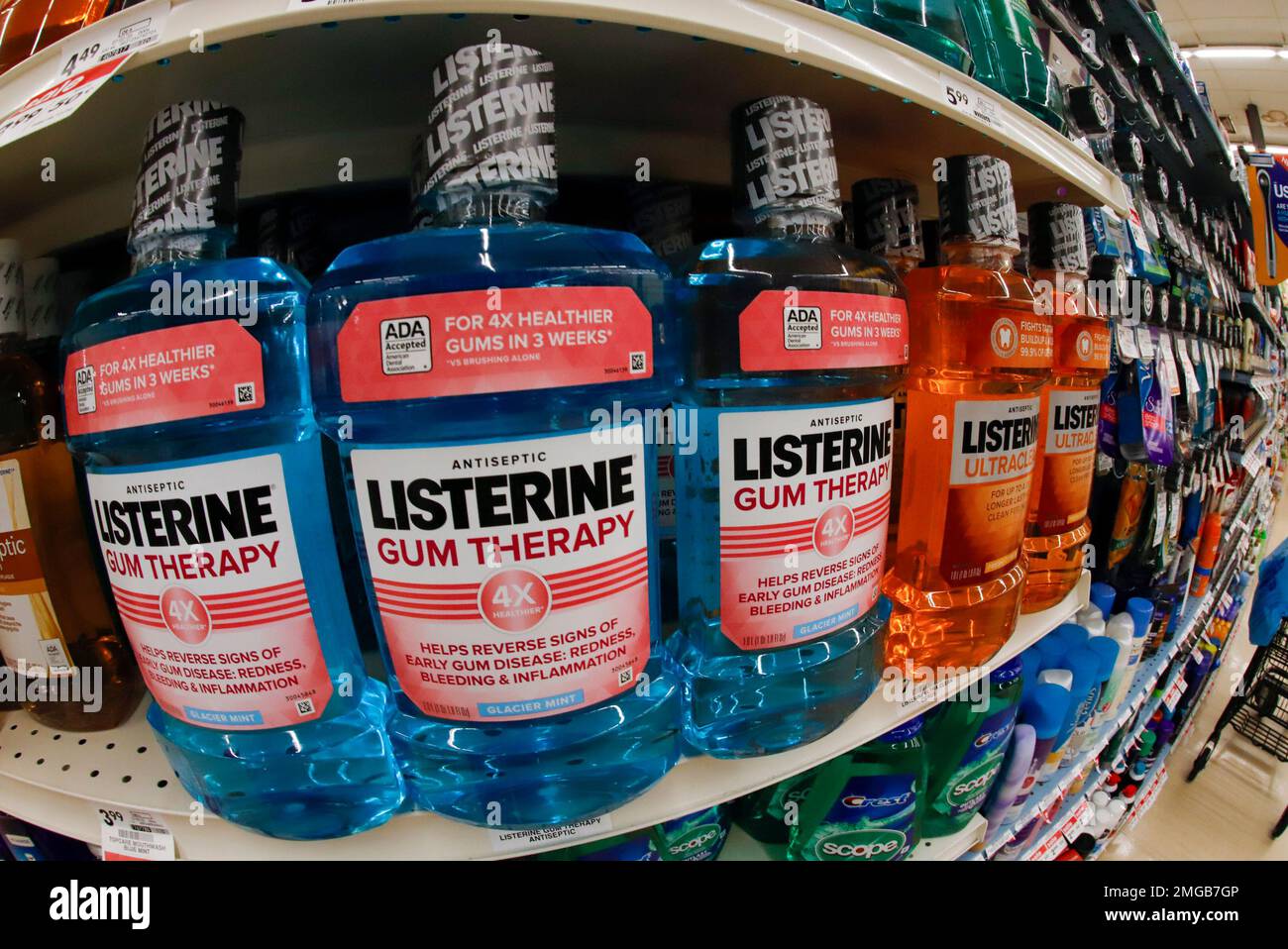 This is a display of Listerine mouth wash, a Johnson & Johnson product ...