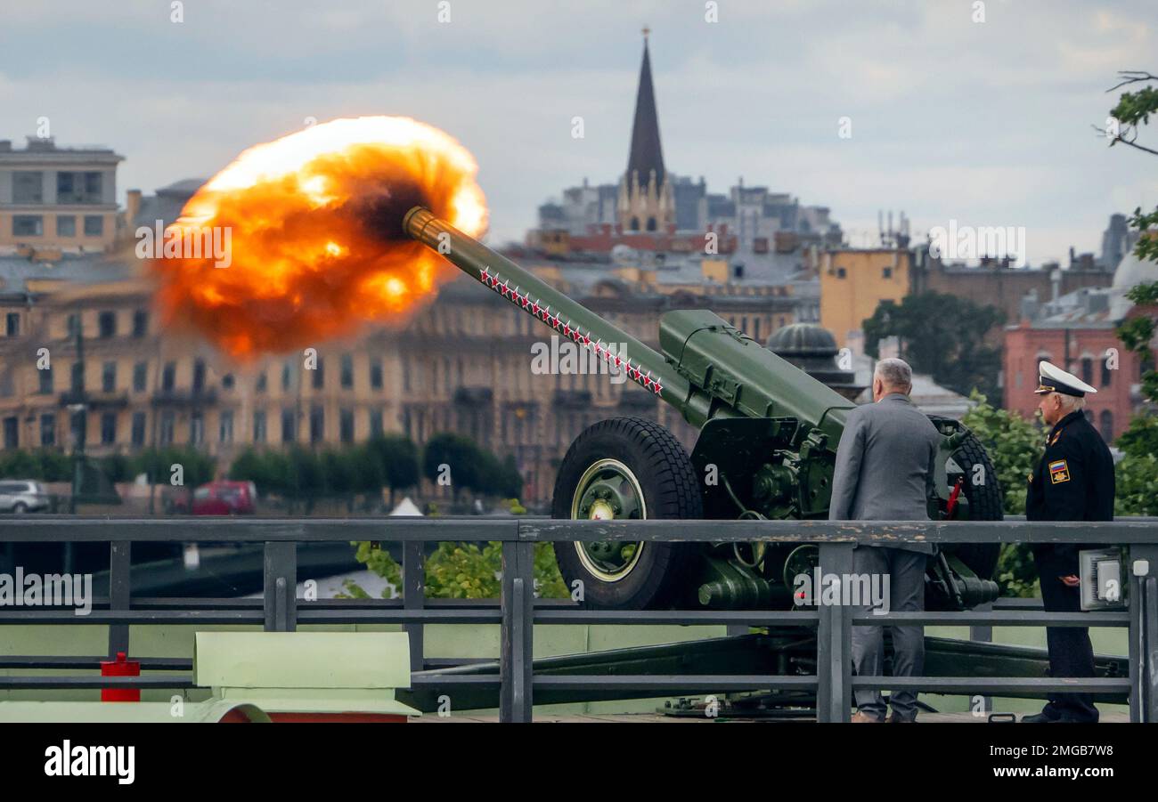 A cannon makes a midday shot in the Saint Peter and Paul Fortress in St ...
