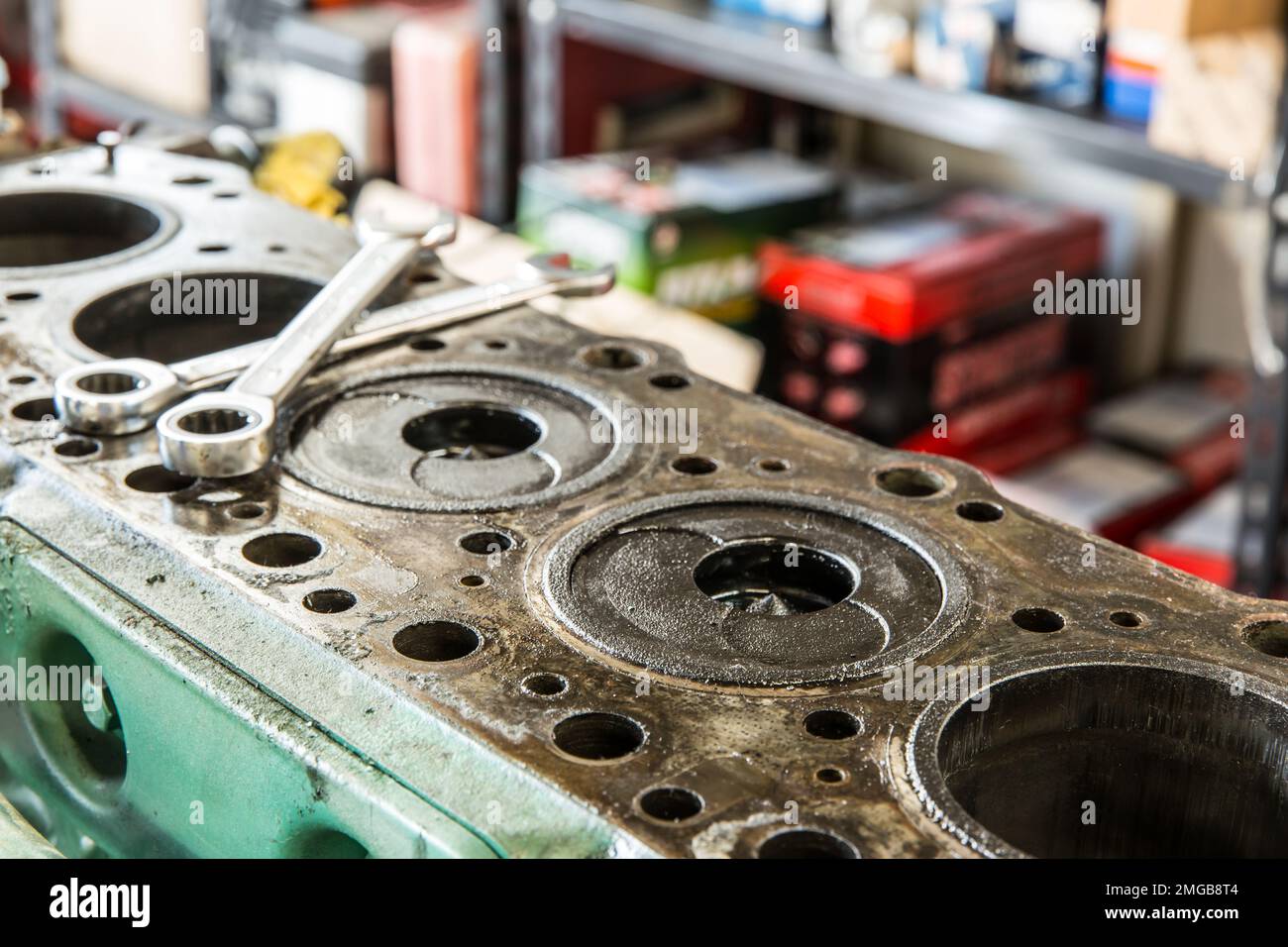 Japanese factory doing marine engine repair overhaul Stock Photo - Alamy