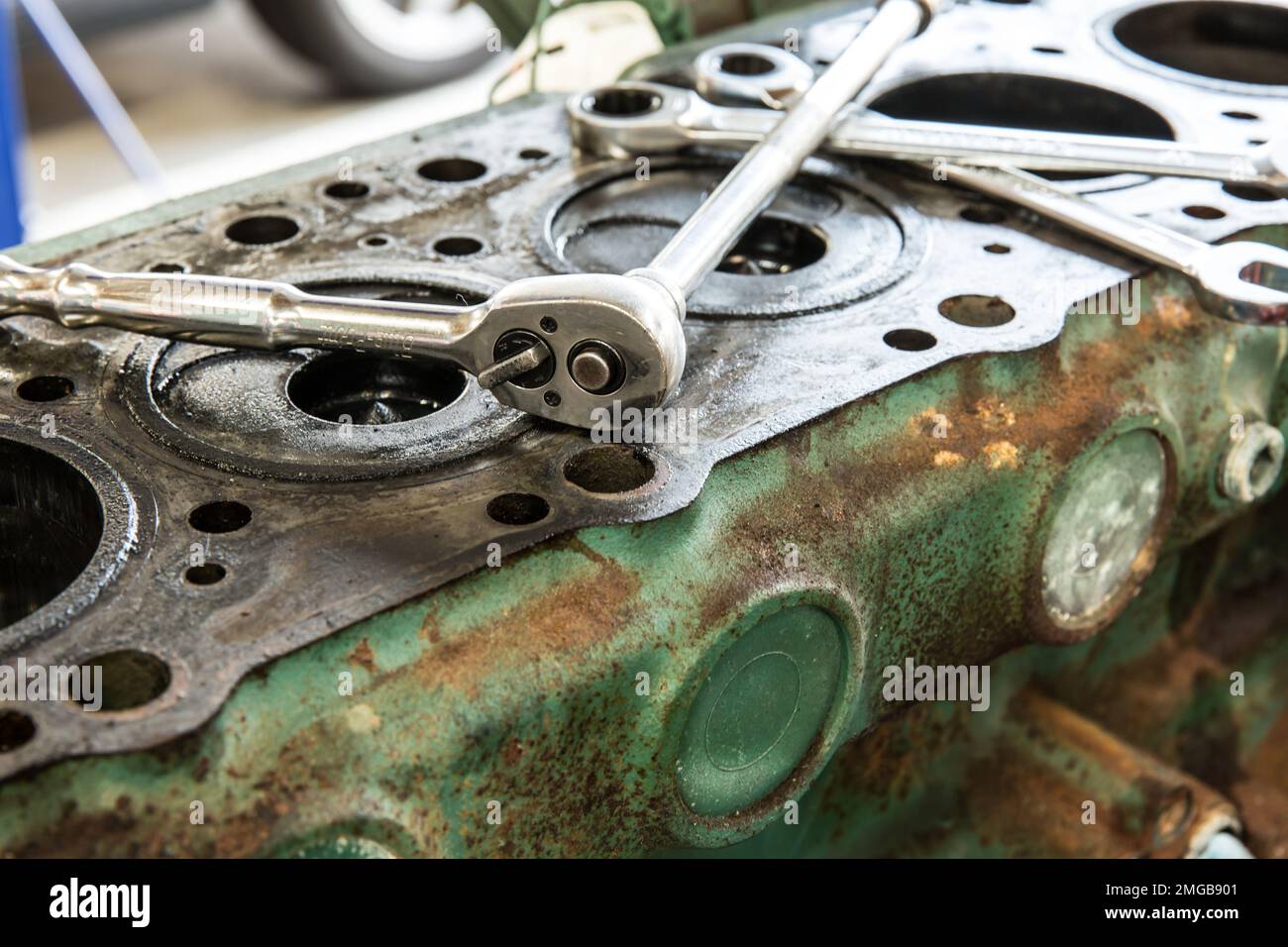 Japanese factory doing marine engine repair overhaul Stock Photo - Alamy