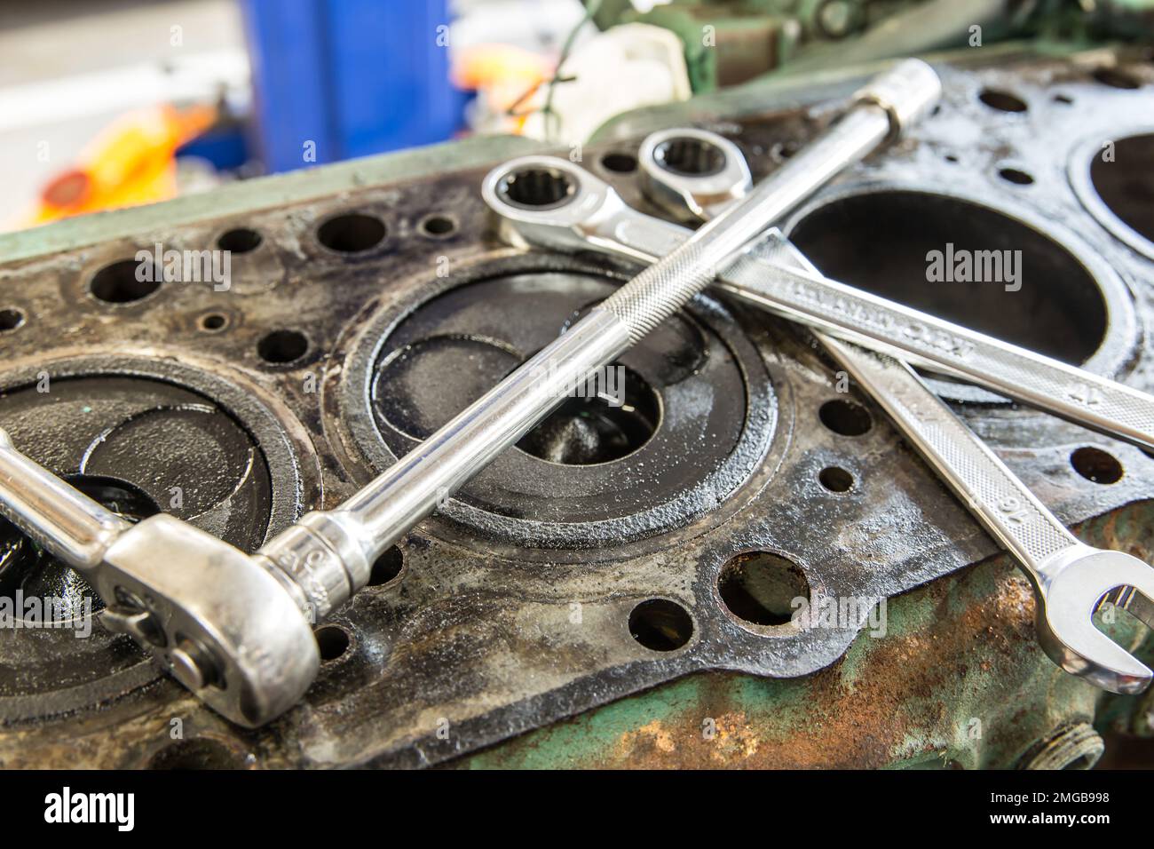 Japanese factory doing marine engine repair overhaul Stock Photo - Alamy