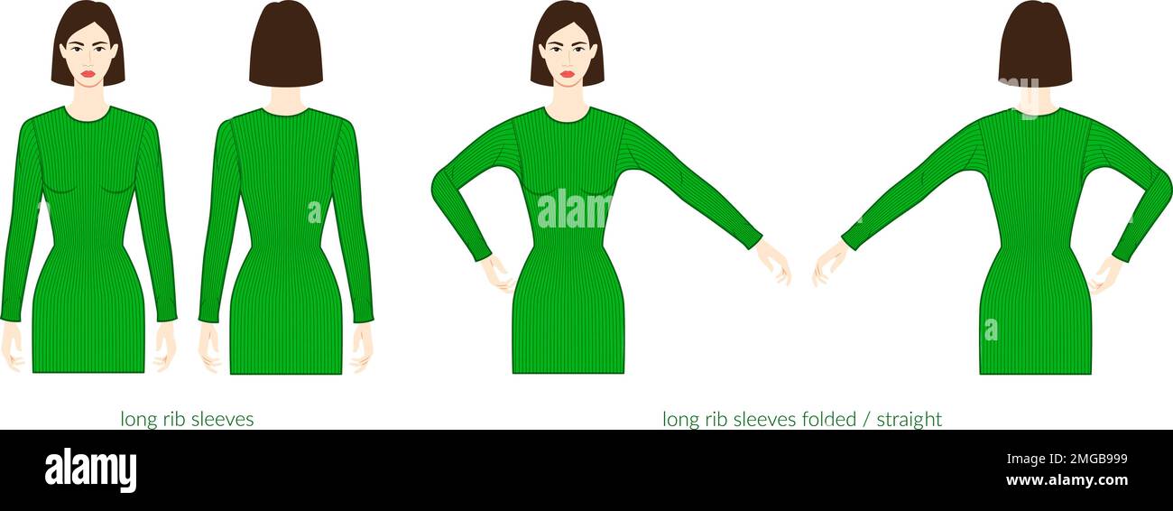 Rib sleeves knit long length clothes character beautiful lady in green ...