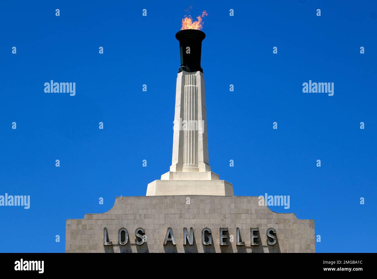 The historic torch on top of the Los Angeles Memorial Coliseum is lit ...