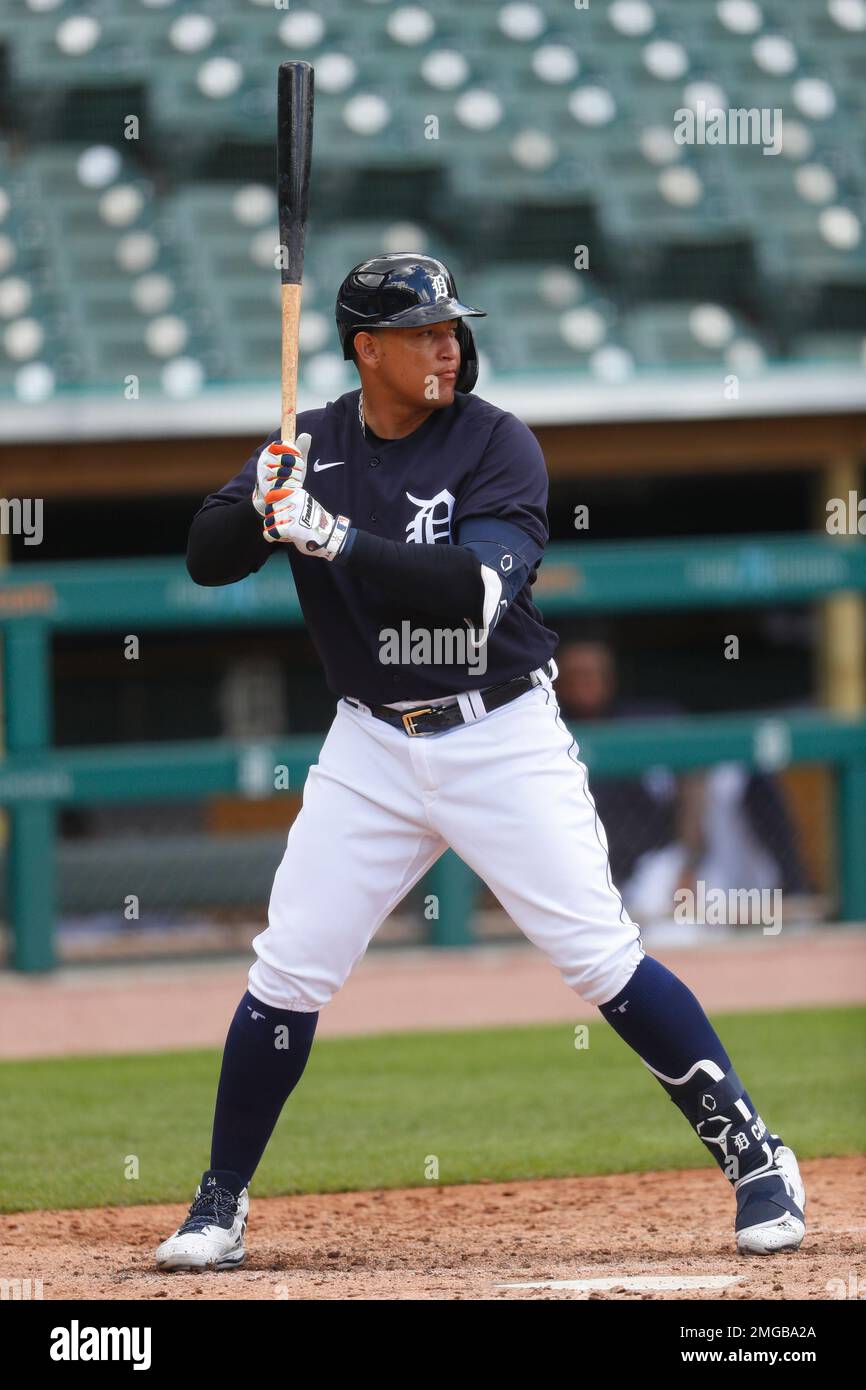 Detroit Tigers' Miguel Cabrera bats during an intrasquad baseball game ...