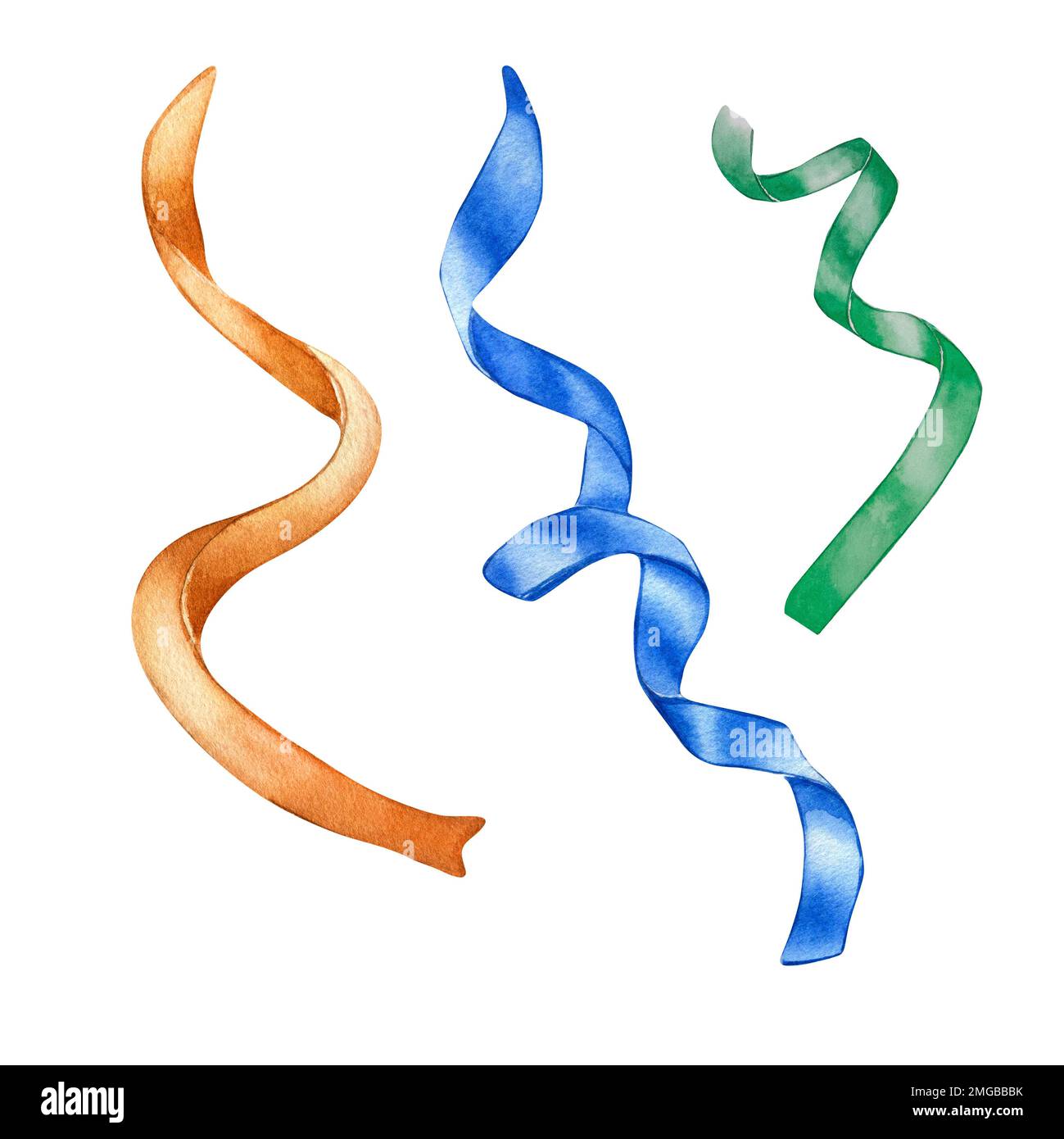 Set of colorful ribbons watercolor illustration isolated on white ...