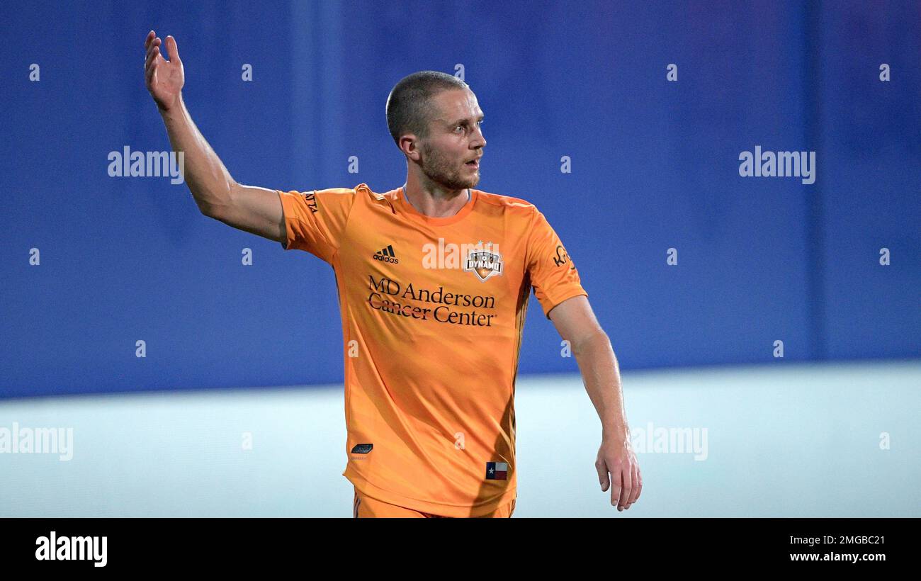 Houston Dynamo defender Adam Lundkqvist (3) sets up to kick a ball ...