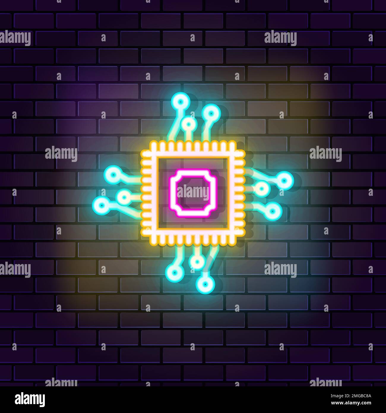 Ai, artificial, chip neon vector icon on dark wall background. Neon Ai ...
