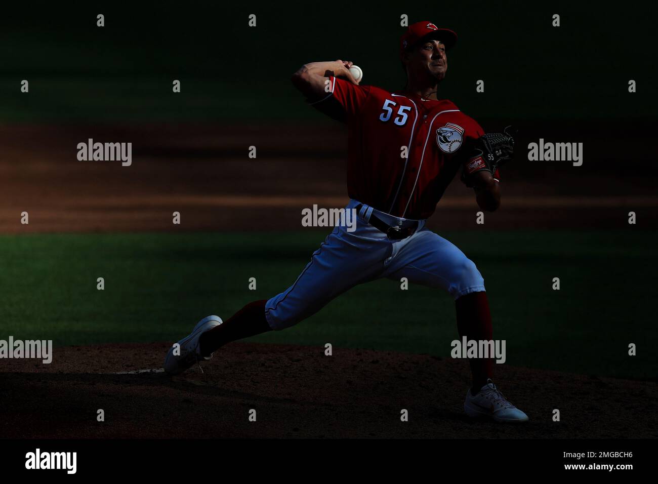 Cincinnati Reds' Robert Stephenson (55) throws in an intrasquad game ...